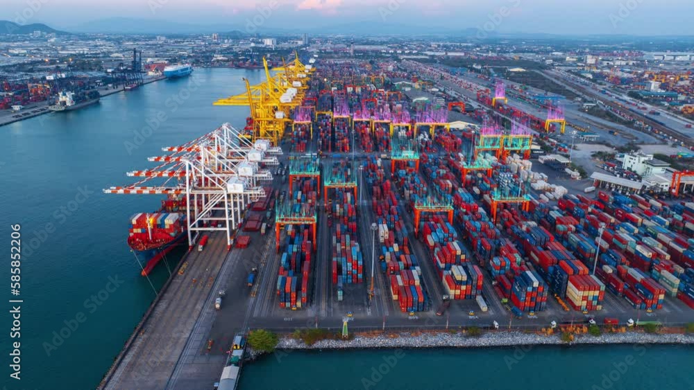 Technology transportation logistics at Cargo sea port. Container Ship ...