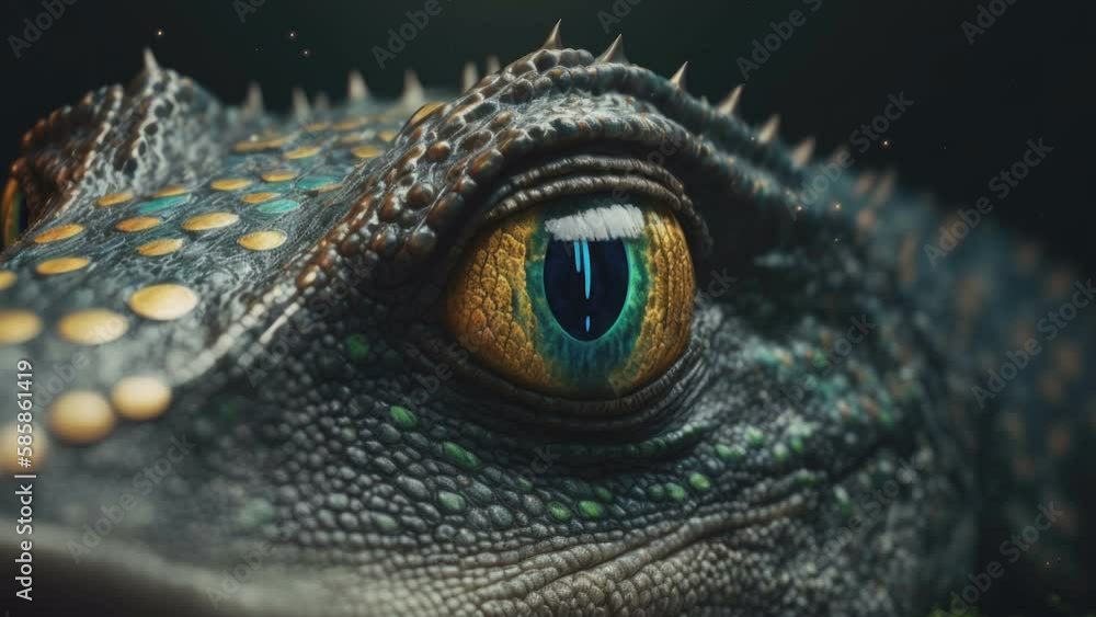 The big round green eye of the reptile as seen on a closer look AI ...