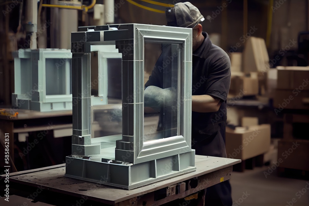 steps of production, where plastic window frame is made with help of ...