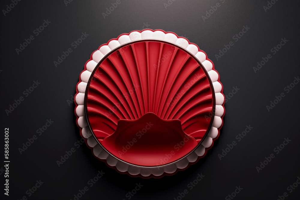 Red scallop round frame with white dash line , circle badge label ...