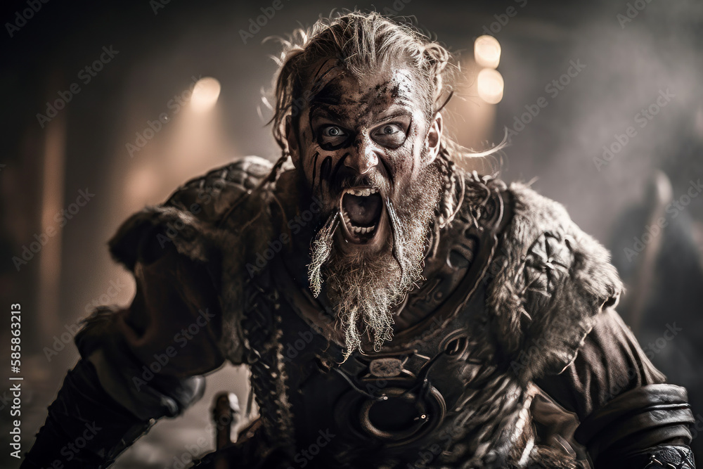 Viking Battle Cry: Screaming Portrait, Generative AI Stock Illustration ...