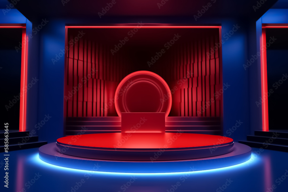 Red Color Opposite with Blue Color Display mock up 3D luxury stage with ...