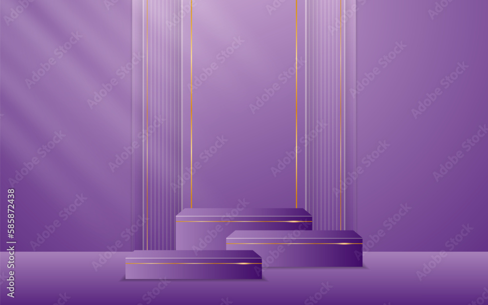 Multi-layered purple podium with purple stripes with elegant gold lines ...