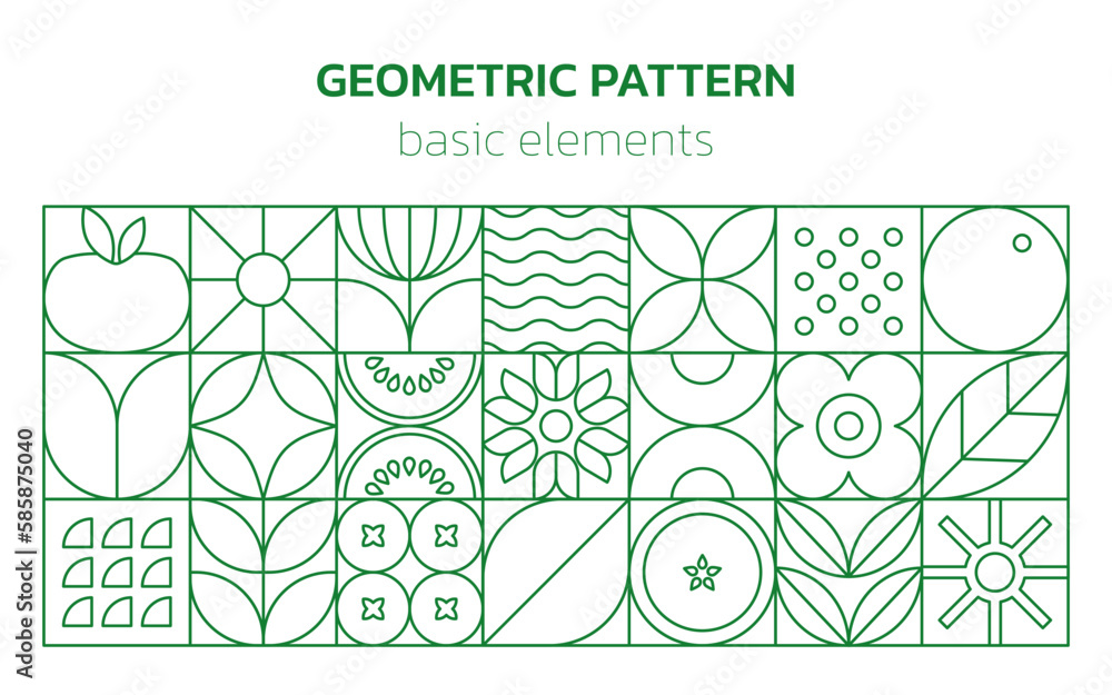 Vetor de Geometric food line pattern. Natural plant flower simple shape ...