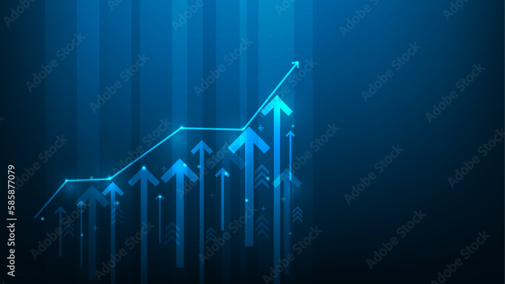 investment graph arrow growth digital on blue dark background. graph ...