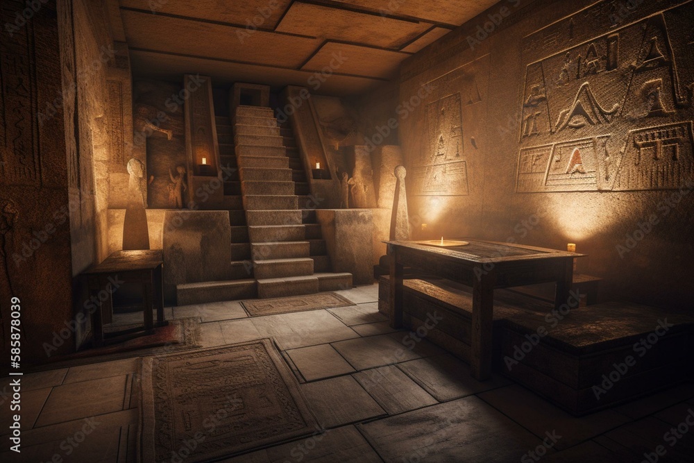 Room interior of the Giza pyramid. Forbidden Egyptian hall concept art. Wallpaper background ...