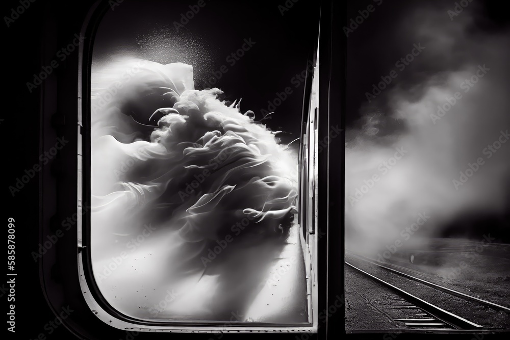 puffs of smoke coming out of a train window, with the speed and motion ...