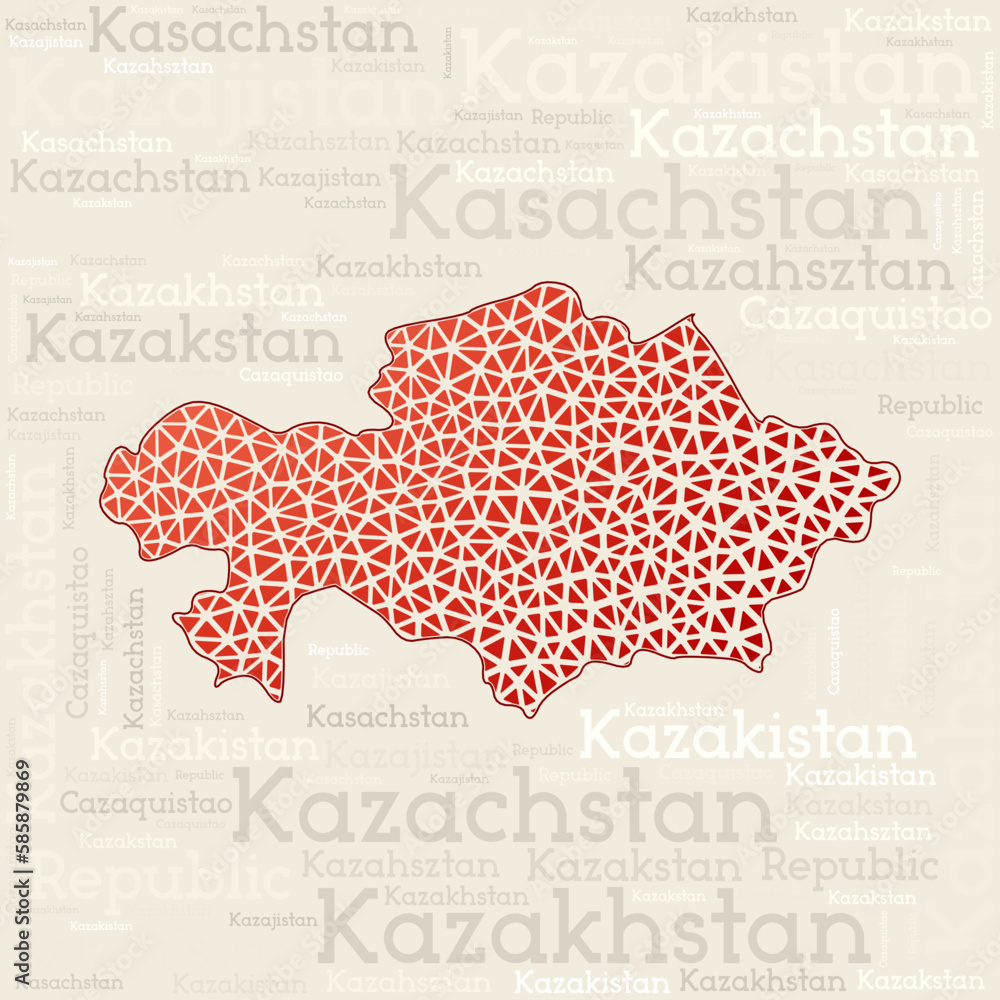Vecteur Stock KAZAKHSTAN map design. Country names in different ...