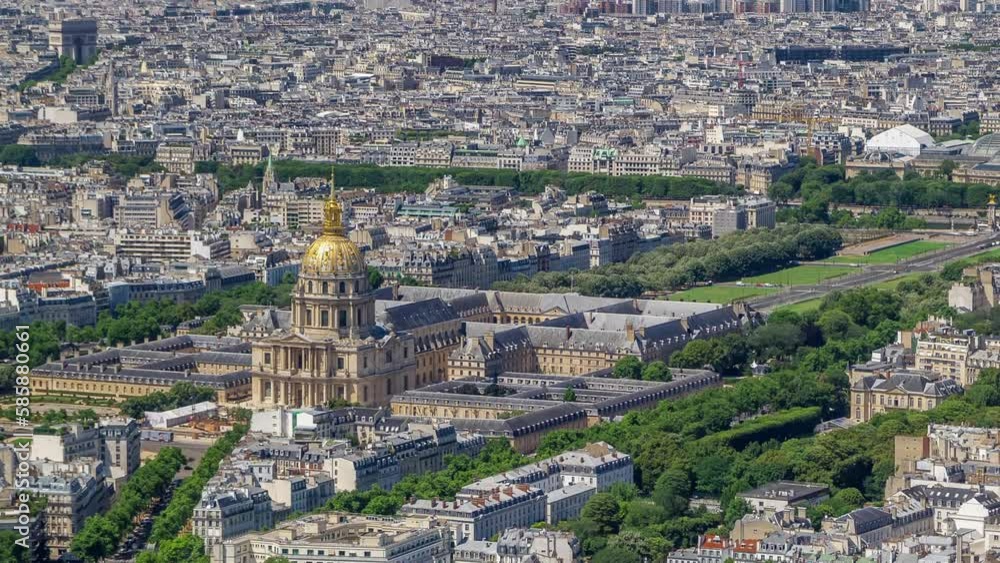 Top view of Paris skyline from above timelapse. Main landmarks of ...