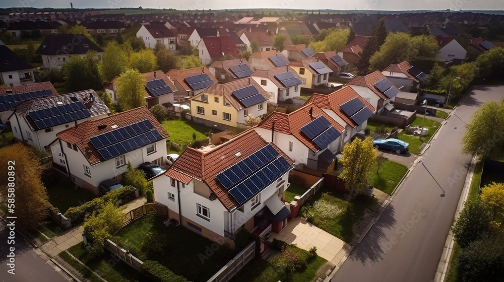 Solar-Powered Neighborhood - Aerial View of Urban Renewable Energy ...