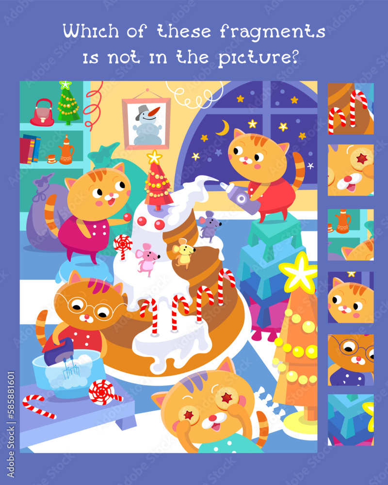 Find fragments. Educational puzzle game for children. Cute kittens ...