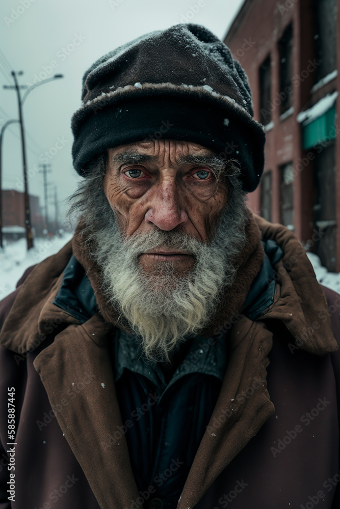 portrait of old person, Close-up portrait of an elderly homeless man ...