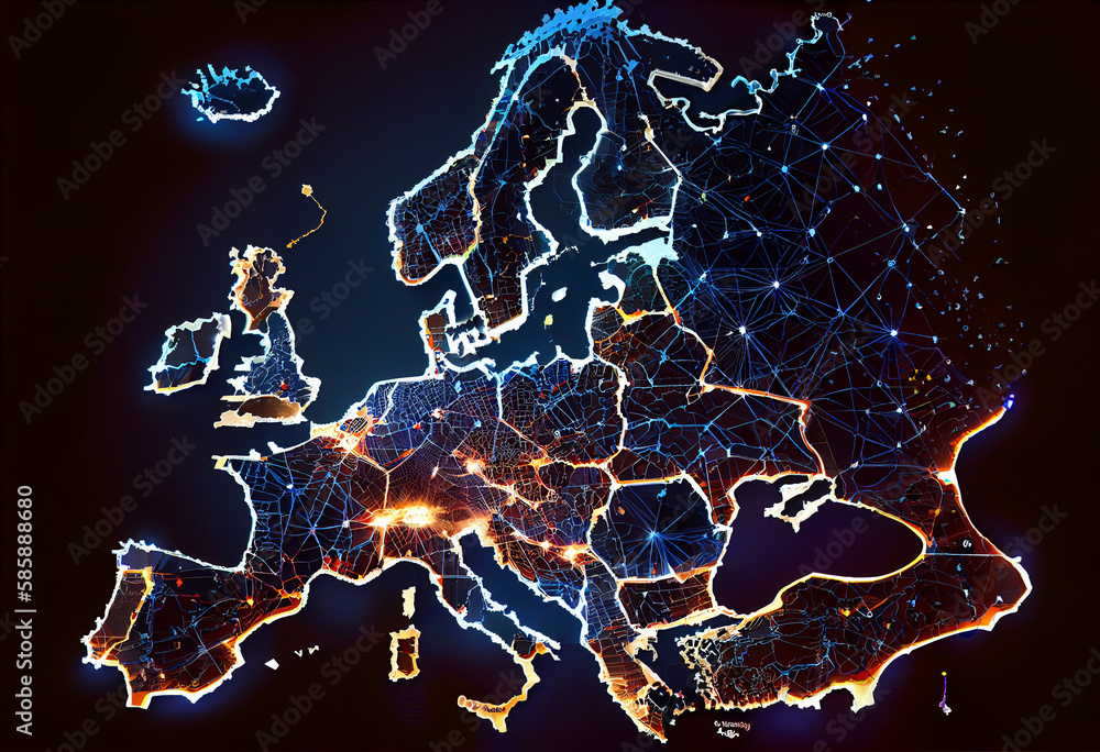 european communication network concept. map of europe Stock ...