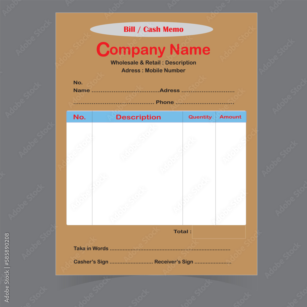 English Cash Memo Design, Money Receipt design, English Language Money ...