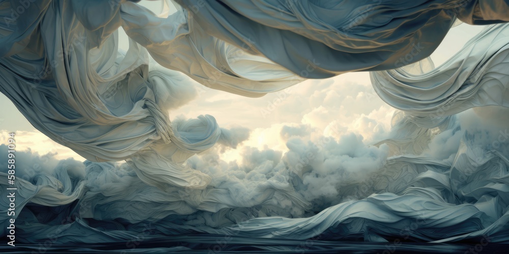 Surreal shapes of an enigmatic seascape of floating windblown fabric ...