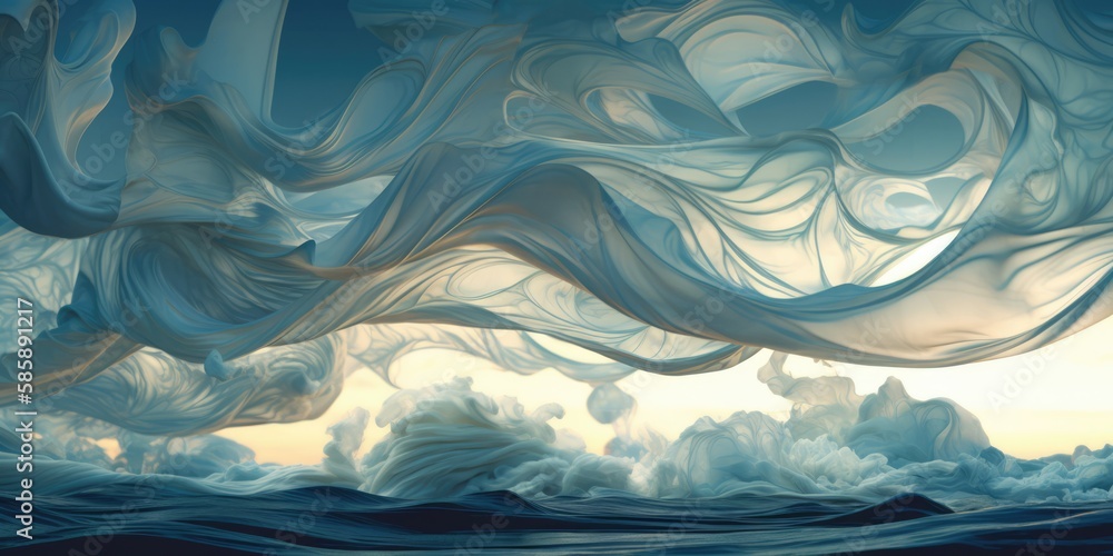 Surreal shapes of an enigmatic seascape of floating windblown fabric ...