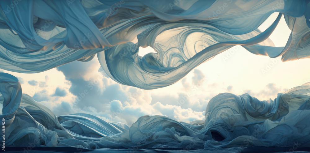 Surreal shapes of an enigmatic seascape of floating windblown fabric ...