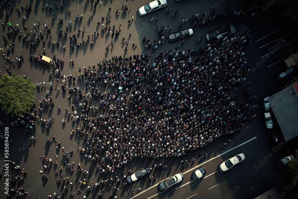 Protesting crowd at city street. Protesting people marching at city ...