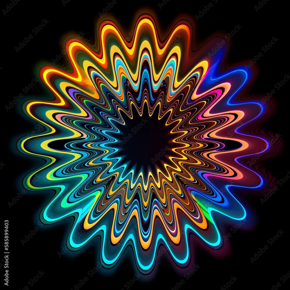 Rainbow abstract radial burst in neon rainbow colors, centered circle ...