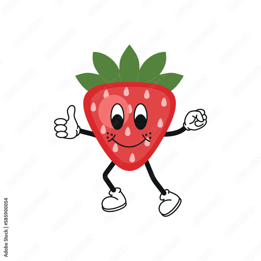 Retro cartoon fruit strawberry character. Modern illustration with cute ...