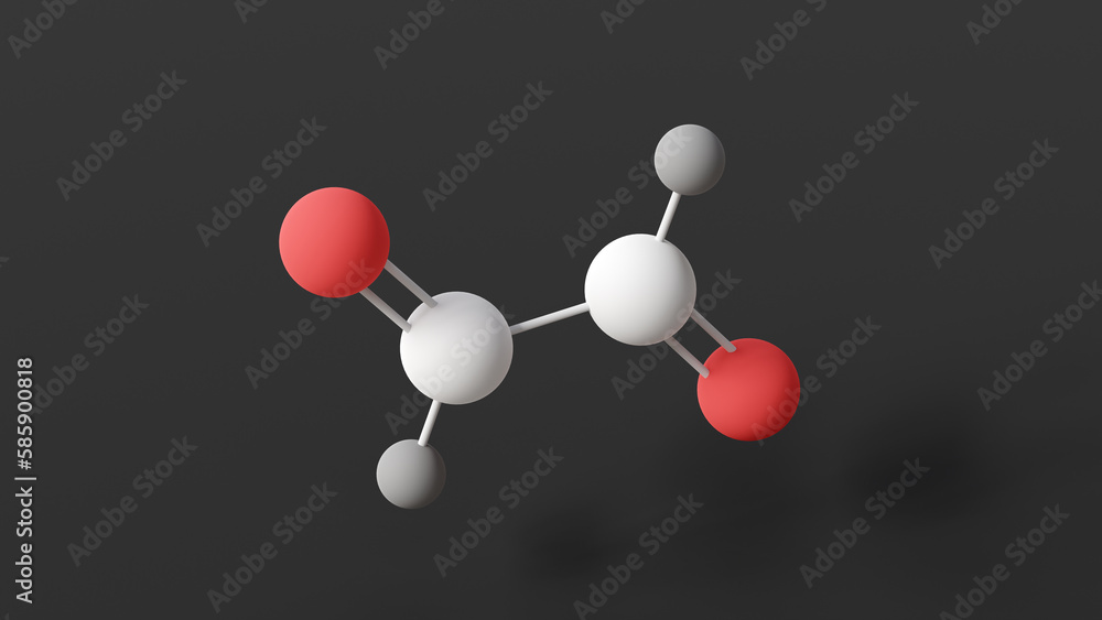 glyoxal molecule, molecular structure, dialdehyde, ball and stick 3d ...