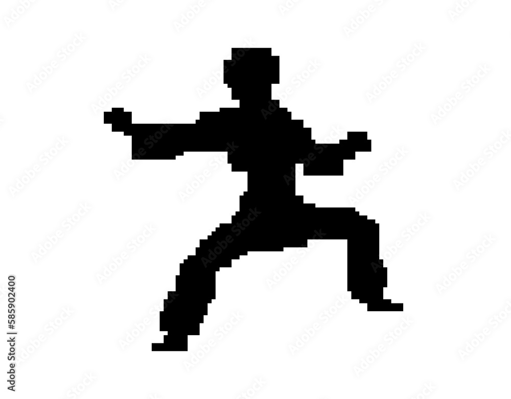 The isolated black silhouette of a karateka fighter from a video game ...