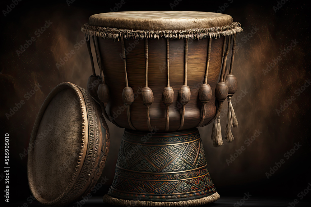african national musical instrument djembe isolated on dark background ...