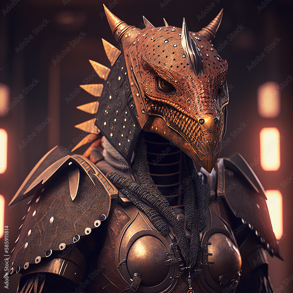 Realistic lifelike dino dinosaur in high end cyberpunk cyber high tech ...