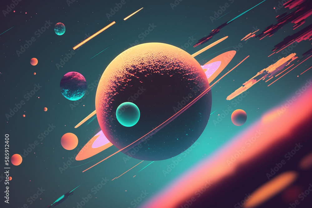 Minimalistic space design with planet and comet in circles and graphics ...