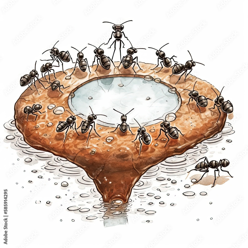Ants Collecting Water: Teamwork in Action. Group of ants working ...