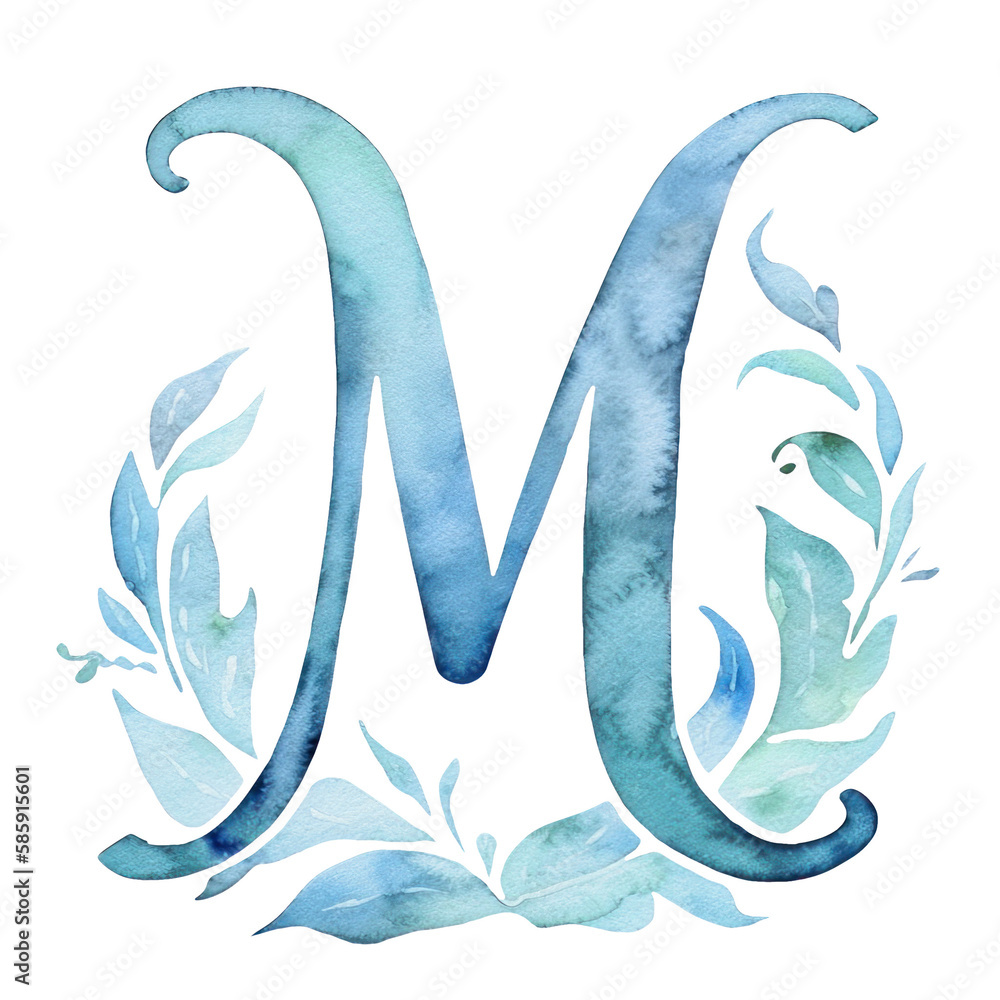 M monogram letter for Mother's Day. Teal, aqua, turquoise, blue soft ...