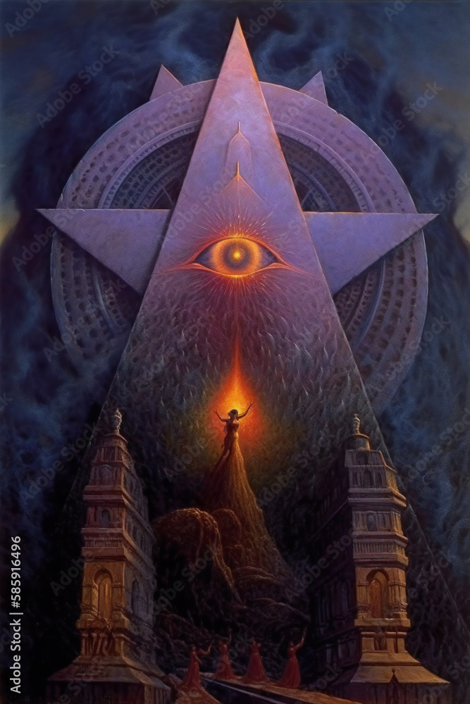 Pentagram occult sign, iluminati masonic sign with pentagram, pyramid ...