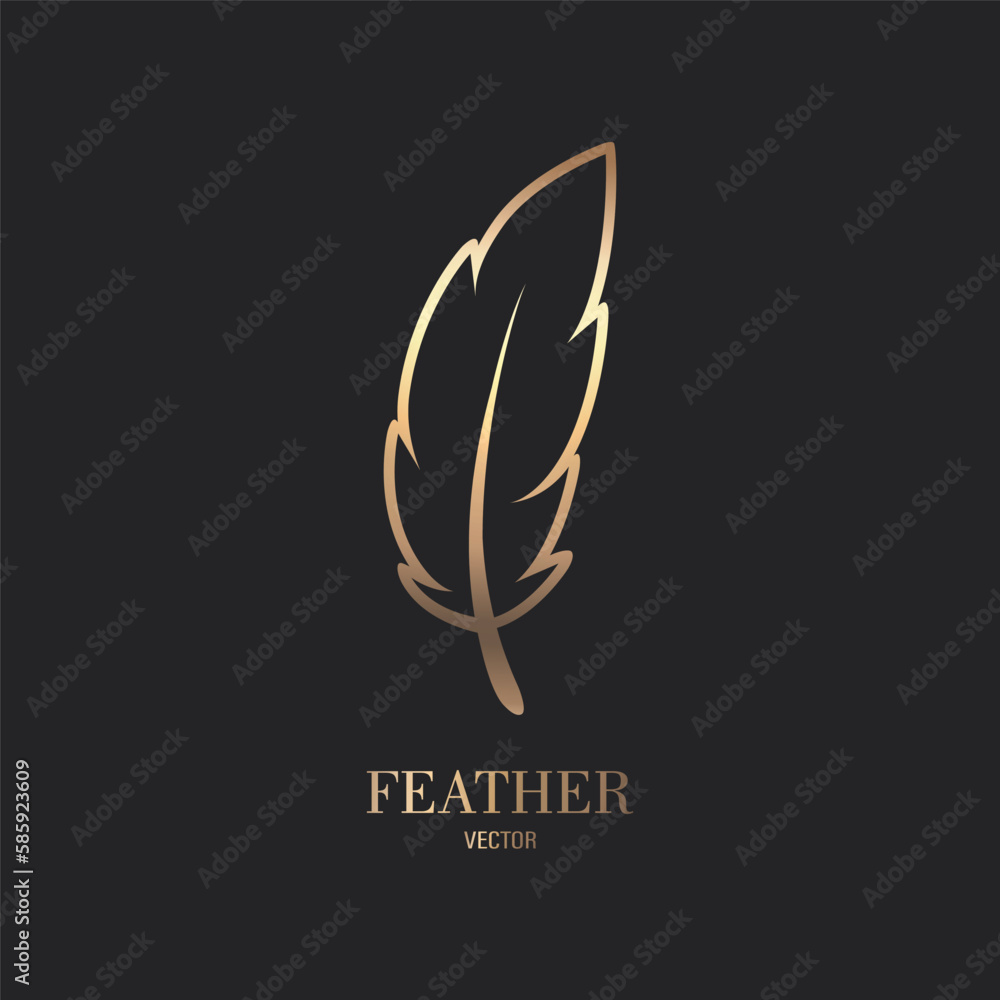 Vector Fluffy Golden Color Feather Logo Icon, Silhouette Feather ...