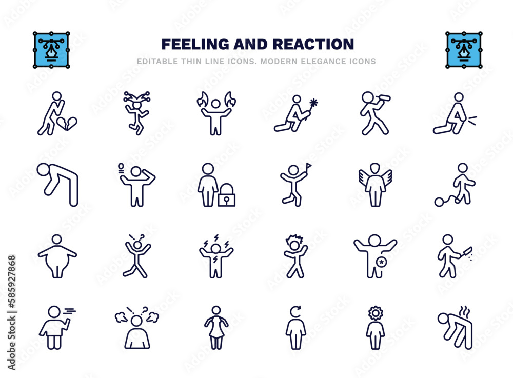 set of feeling and reaction thin line icons. feeling and reaction ...
