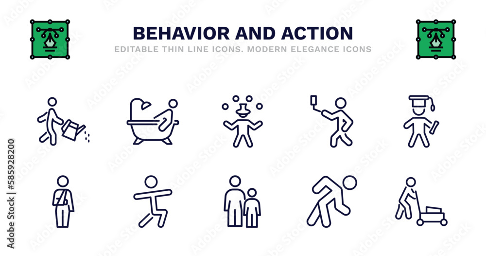 set of behavior and action thin line icons. behavior and action outline ...