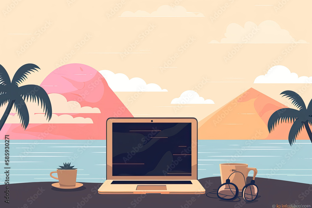 Minimalistic Digital Nomad Backdrop with Laptop and Travel Essentials ...