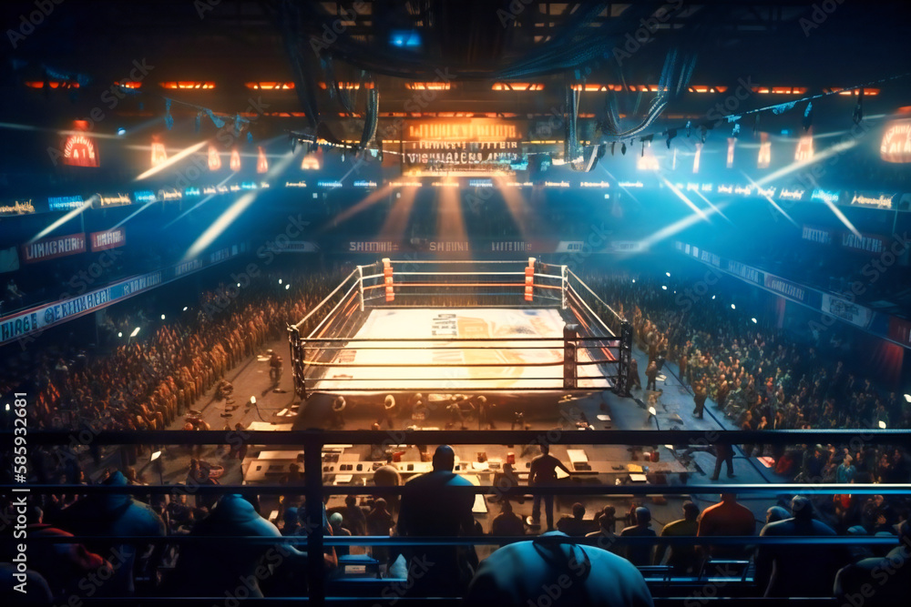 An electrifying boxing ring with a knockout punch frozen in time ...