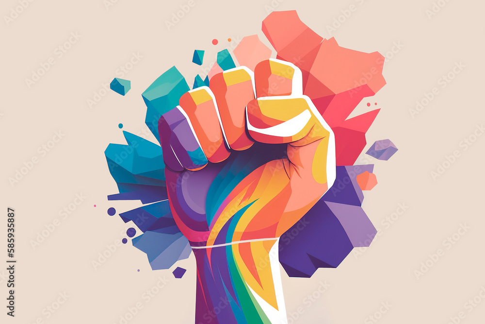 Colorful fist raised in solidarity with the LGBTQ+ community ...