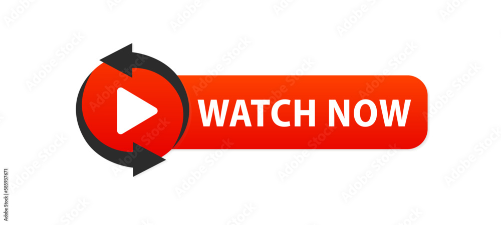 Watch now vector button in flat style. Play video icon isolated on ...