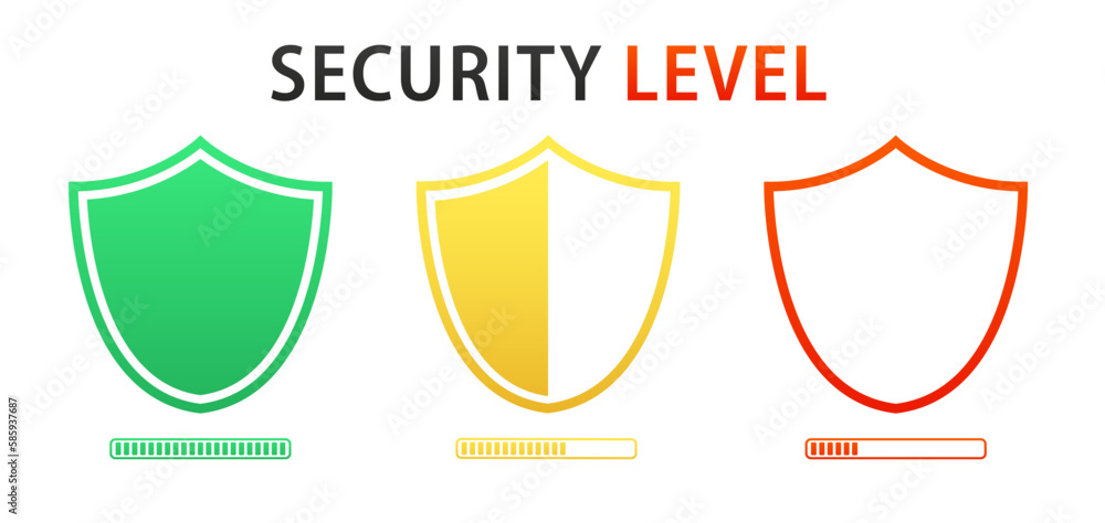 Security level. Loading scale. Company brand, gaming levels, corporate ...