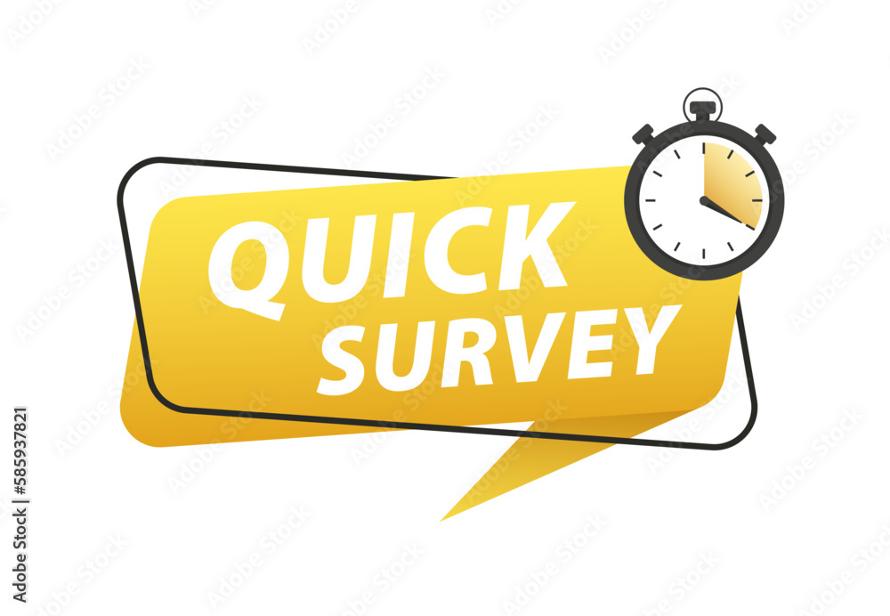 Quick survey. Badge icon. Check list and stopwatch. Exam application. Quick survey sign. Label ...
