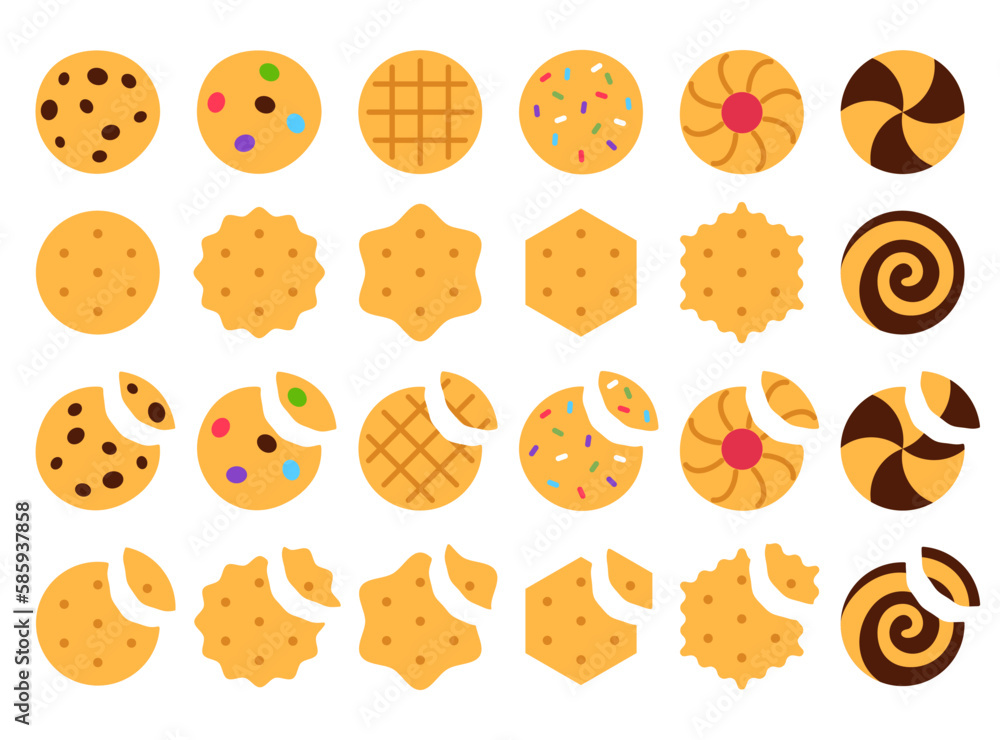 Cookies. Set of flat vector food icons isolated on white background ...