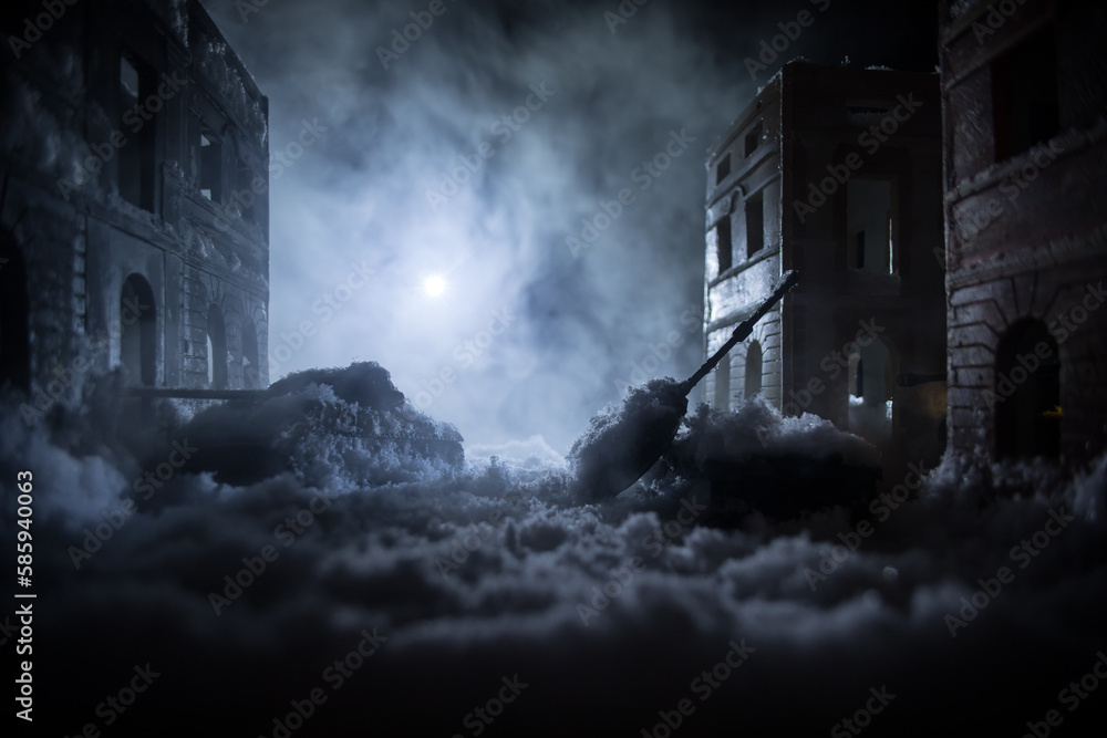 Nuclear war apocalypse concept. Explosion of nuclear bomb in city. City ...