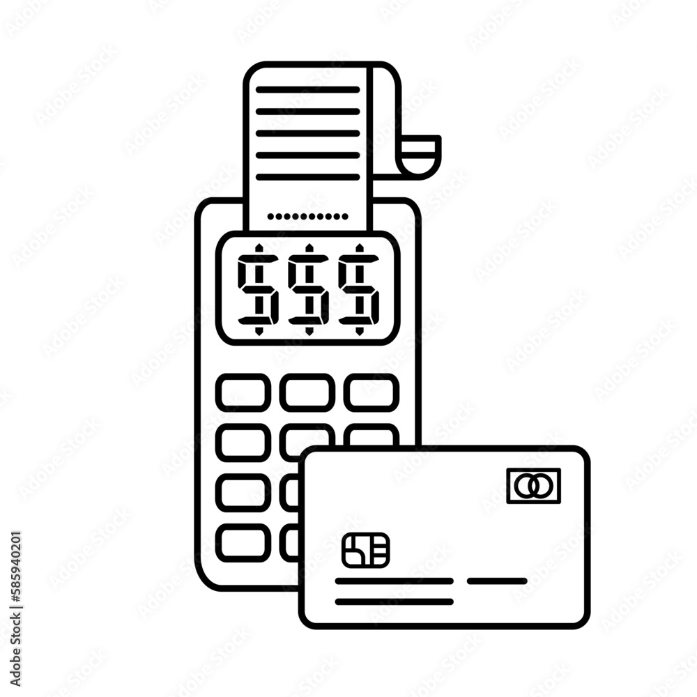 POS, point of sales machine, credit card machine vector line drawing ...
