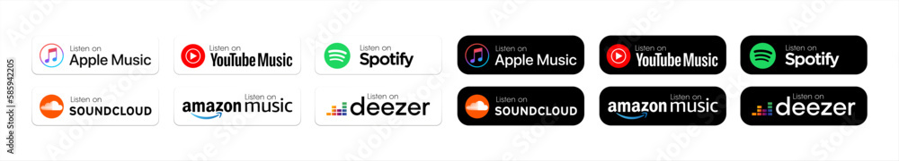 Popular Music streaming services listen on badges set. Apple Music ...