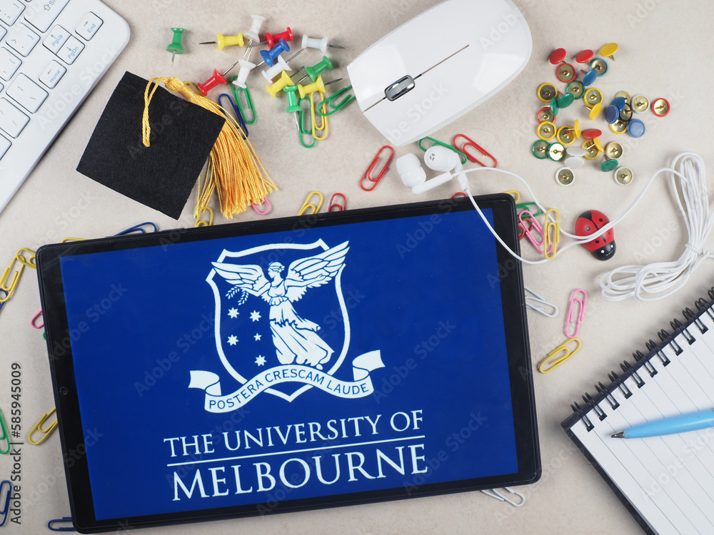 In this photo illustration, The University of Melbourne logo seen ...