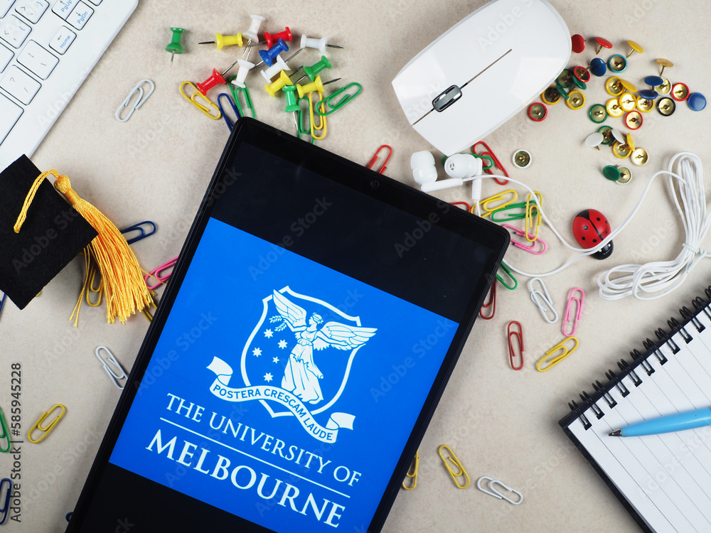 In this photo illustration, The University of Melbourne logo seen ...