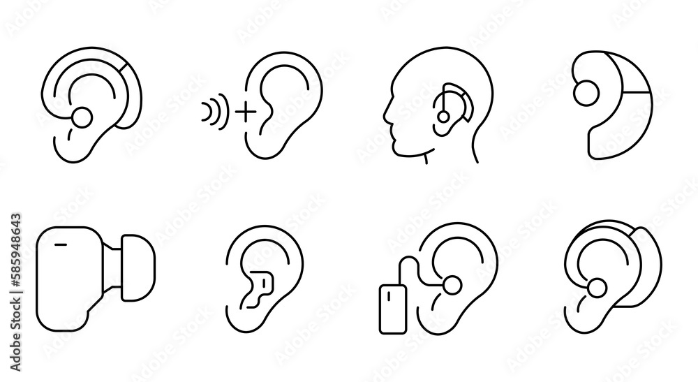 Hearing aid and ear icon. Hearing symbol isolated on transparent ...