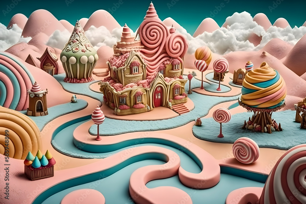 Fantasy sweet candy land. Neural network AI generated art Stock ...