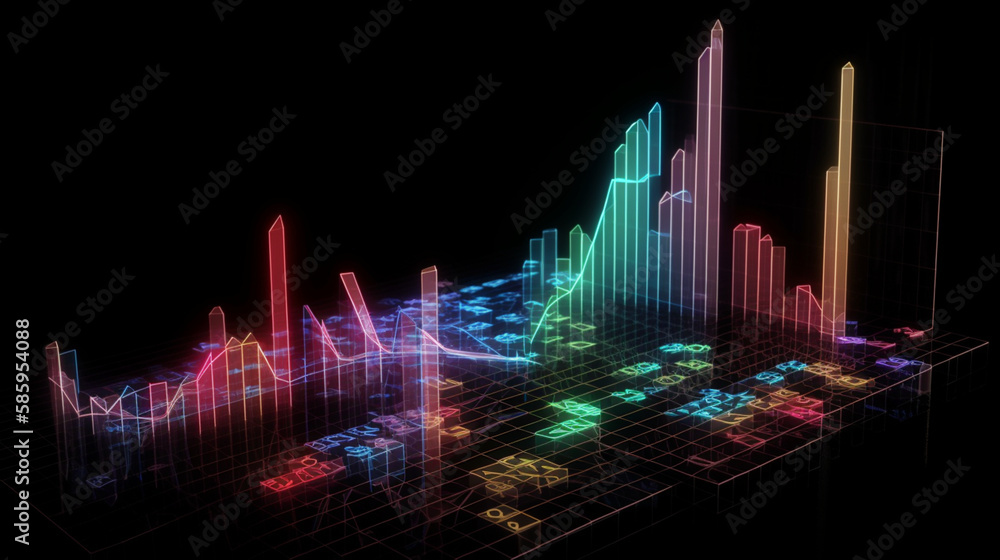 3D illustration of fnancial business chart with diagrams and stock ...